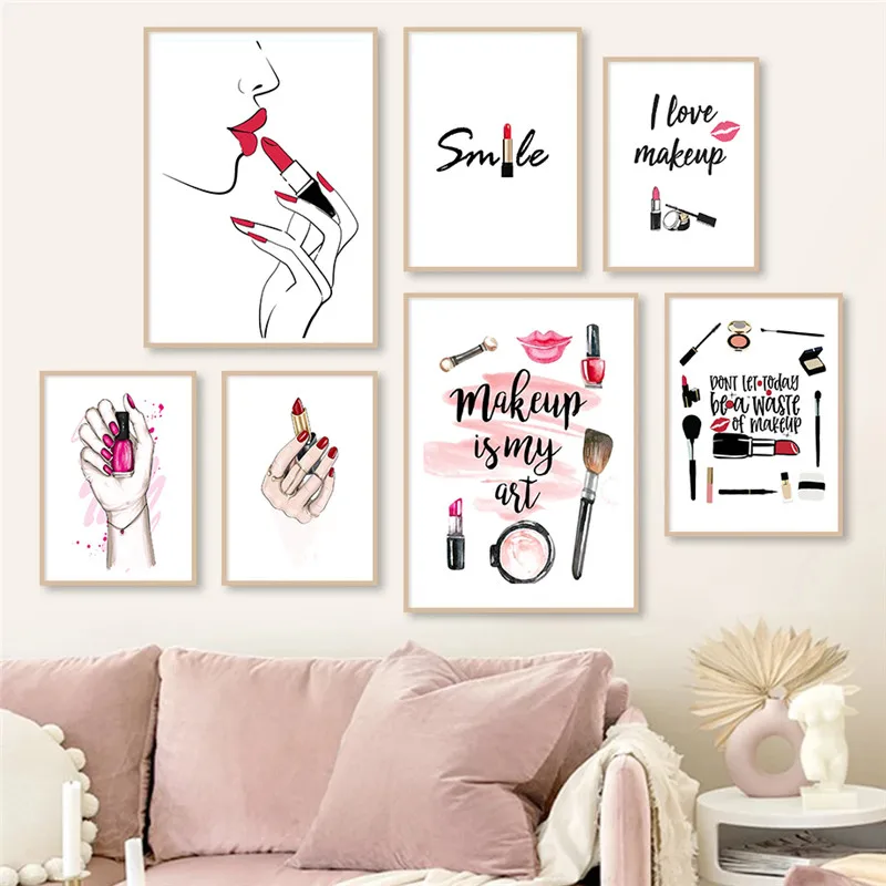 Nail Polish Lipstick Eyelash Makeup Poster Canvas Painting Fashion Wall ...