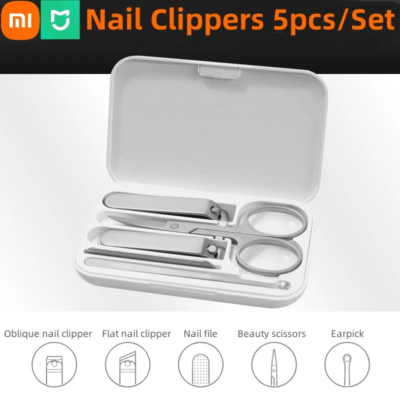 Xiaomi Mijia Nail Clippers 5Pcs/Set Portable Travel Hygiene Nail Cutter ...