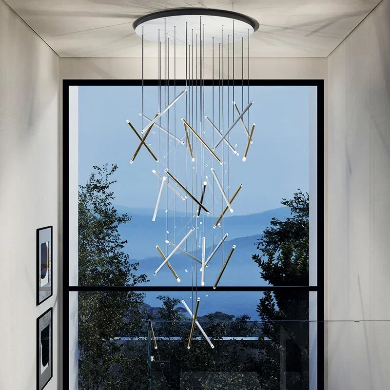 Modern-Simple-LED-Long-Line-Chandelier-For-Duplex-Living-Room-Hollow ...