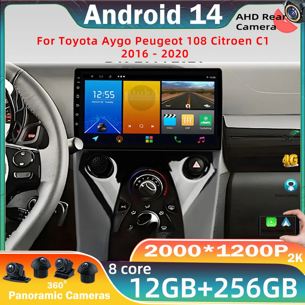 Android car For Toyota Aygo Peugeot 108 Citroen C1 2016 - 2020 auto ...