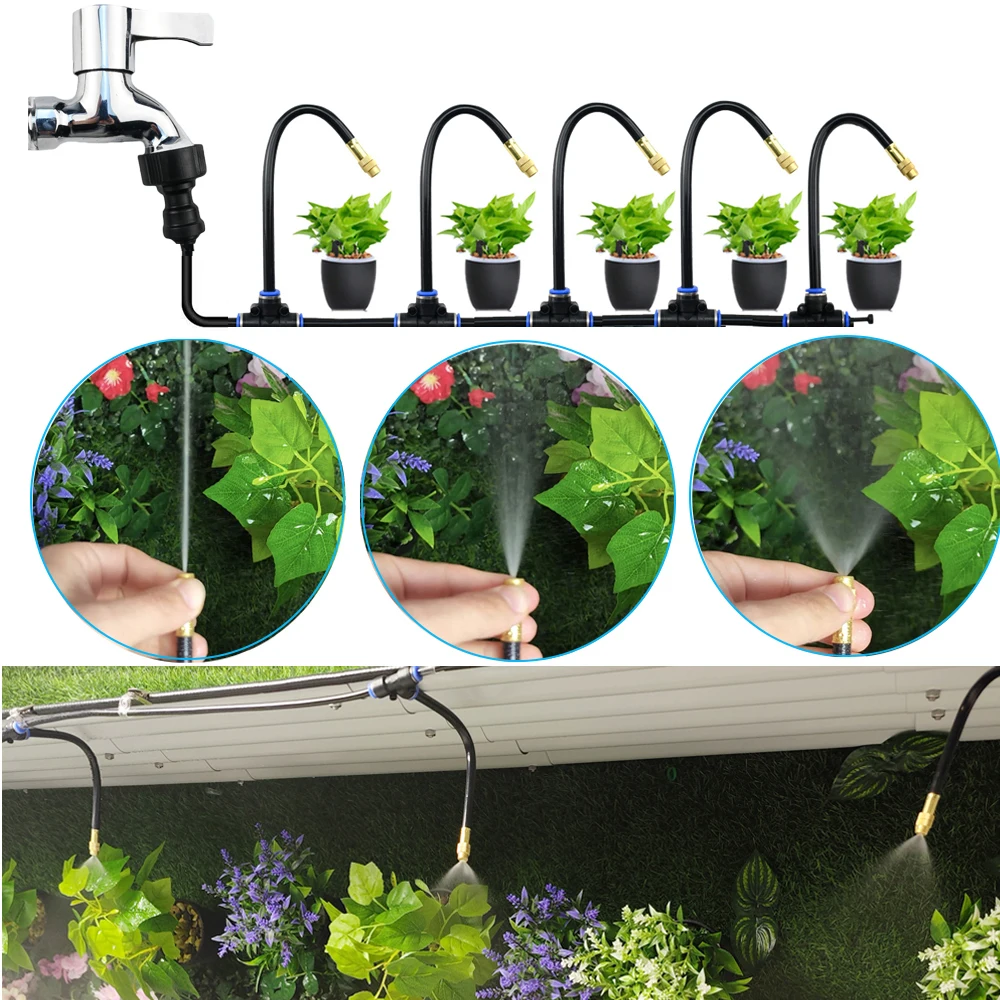 5 20M DIY Misting System For Lawn Garden Irrigation Universal Adjustable Atomizing Sprayer Kit ...