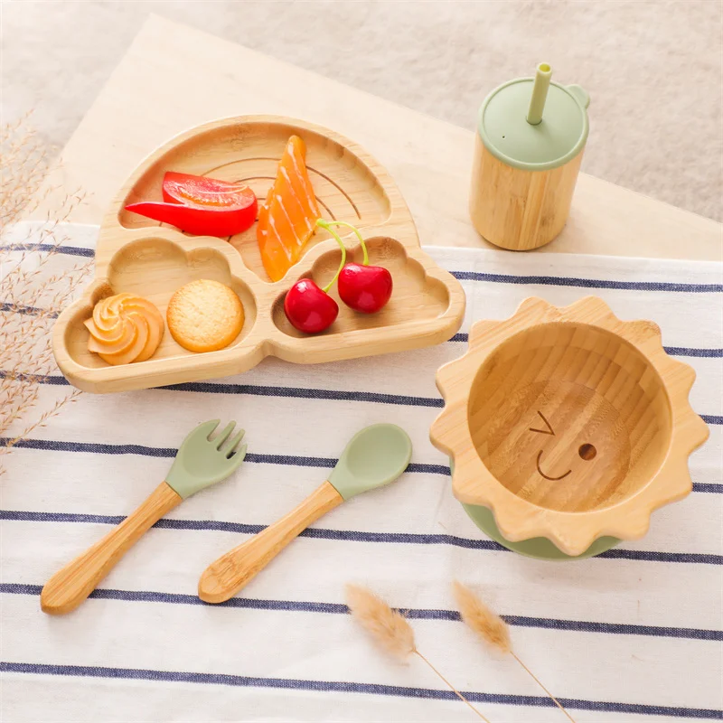 Baby-Cloudy-Bamboo-Dinnerware-Kid-Feeding-Tableware-Set-Bowl-Plate-Fork ...