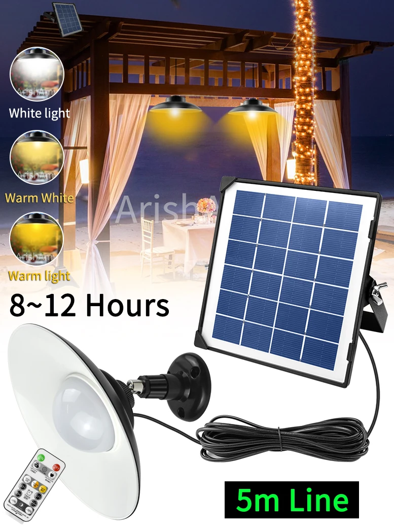 Lámpara colgante Solar para interiores y exteriores, 3 modos, luces LED ...