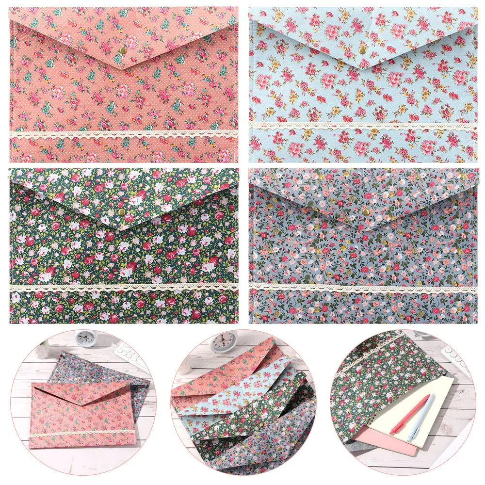 Cute Elegant Little Flowers Fabric A4 File Folder Floral Large Capacity ...