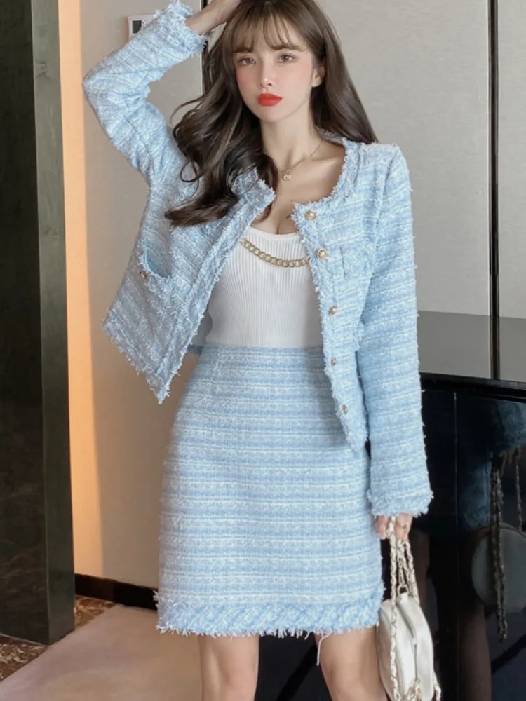 2022-New-Autumn-Winter-Vintage-Tweed-Two-Piece-Set-Women-Woolen-Short ...