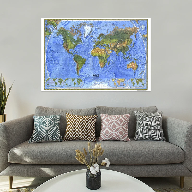 150x100cm-Non-woven-Fabric-Natural-World-Map-Wall-Living-Room-Decor ...