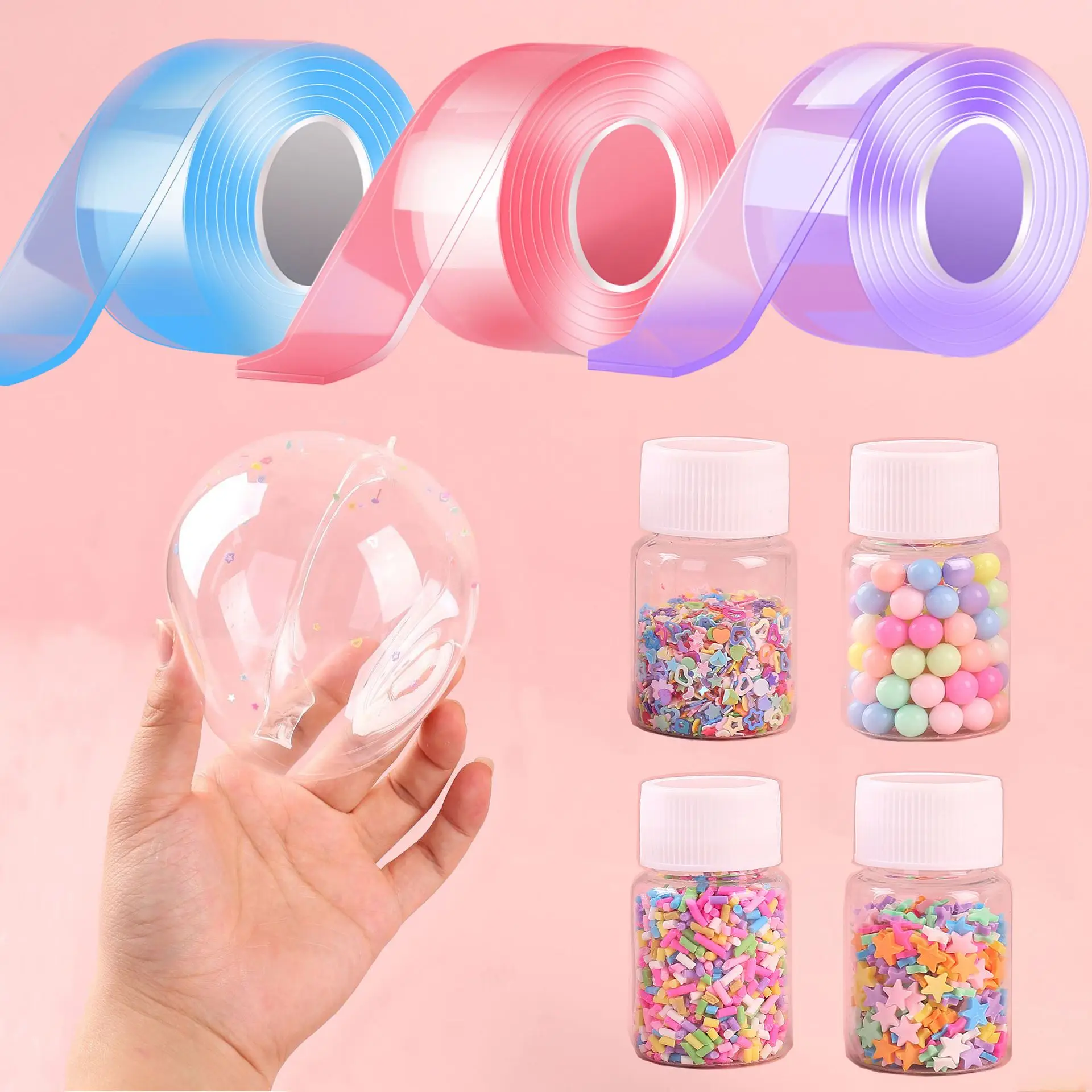Colorful-Nano-Blow-Bubble-Tape-Double-Sided-Clear-Nontoxic-High-Sticky ...