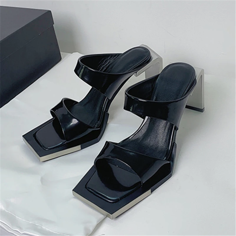 Sexy-Square-Toe-Women-Slippers-Metal-Strange-Heel-Summer-Slides-High ...