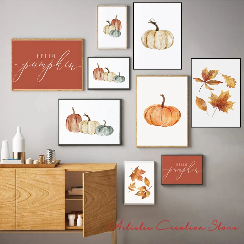 Halloween Posters Fall Autumn Sayings Maple Leaf Pumpkin Posters Canvas ...