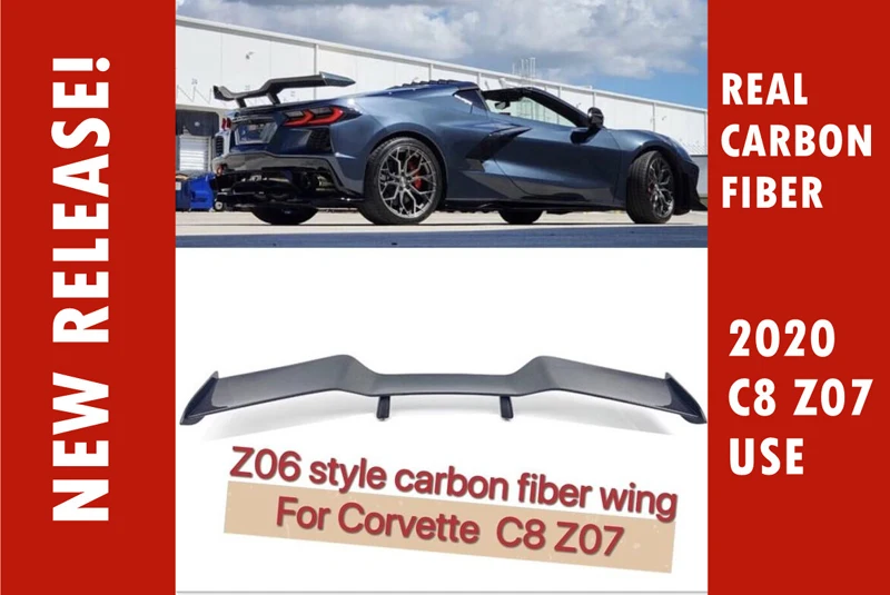 C8 Z07 High Wing Z06 Style Carbon Fiber Rear Spoiler For Corvette C8 ...