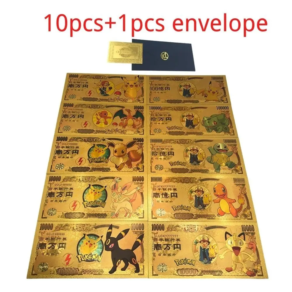 6-11pcs-Pokemon-CARDS-Pikachu-Pokeball-gold-banknote-10000-Yen-Gold ...