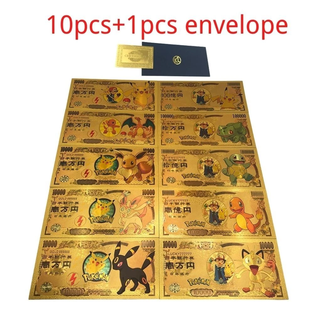 6-11pcs Pokemon CARDS Pikachu Pokeball gold banknote 10000 Yen Gold ...