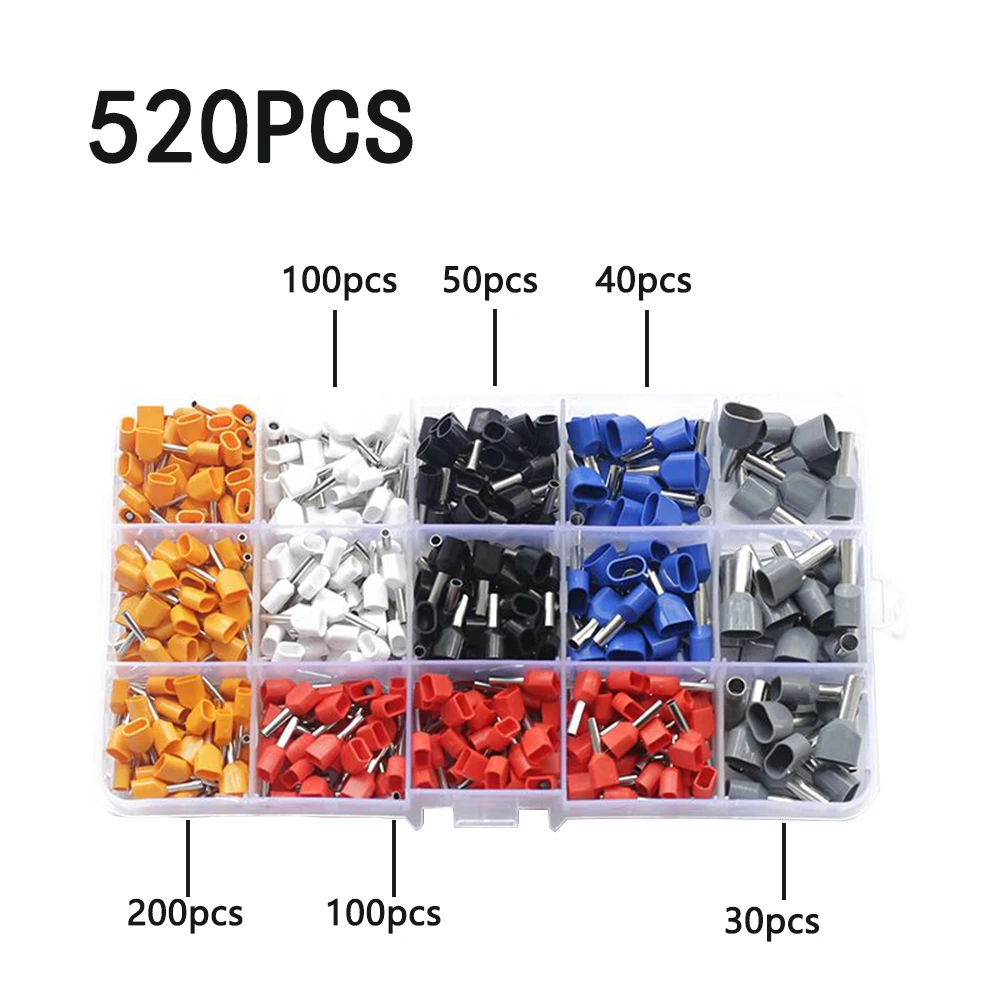 520PCS-Dual-Bootlace-Ferrule-Kit-Set-Electrical-Crimp-Crimper-Cord-Wire ...