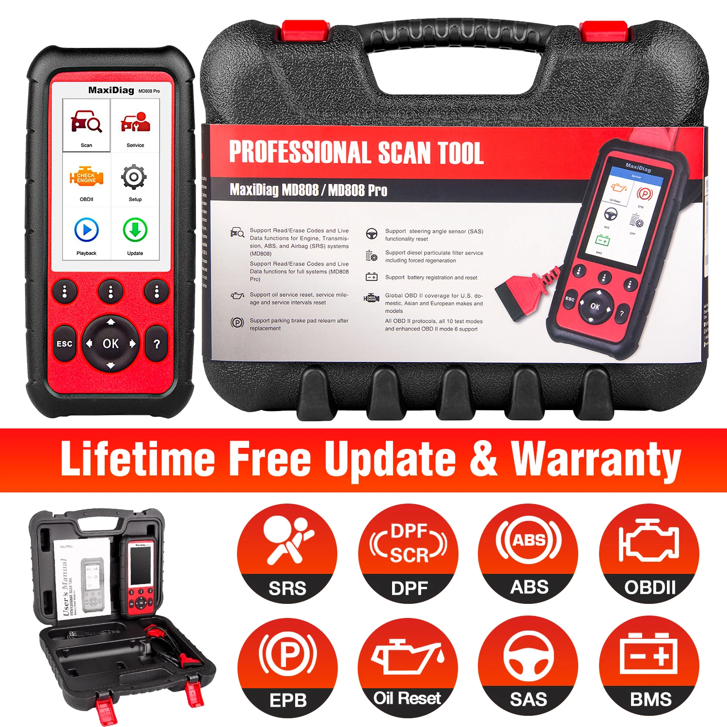 Autel MaxiDiag MD808 Pro All System OBD2 Auto Scanner Diagnostic Tool ...