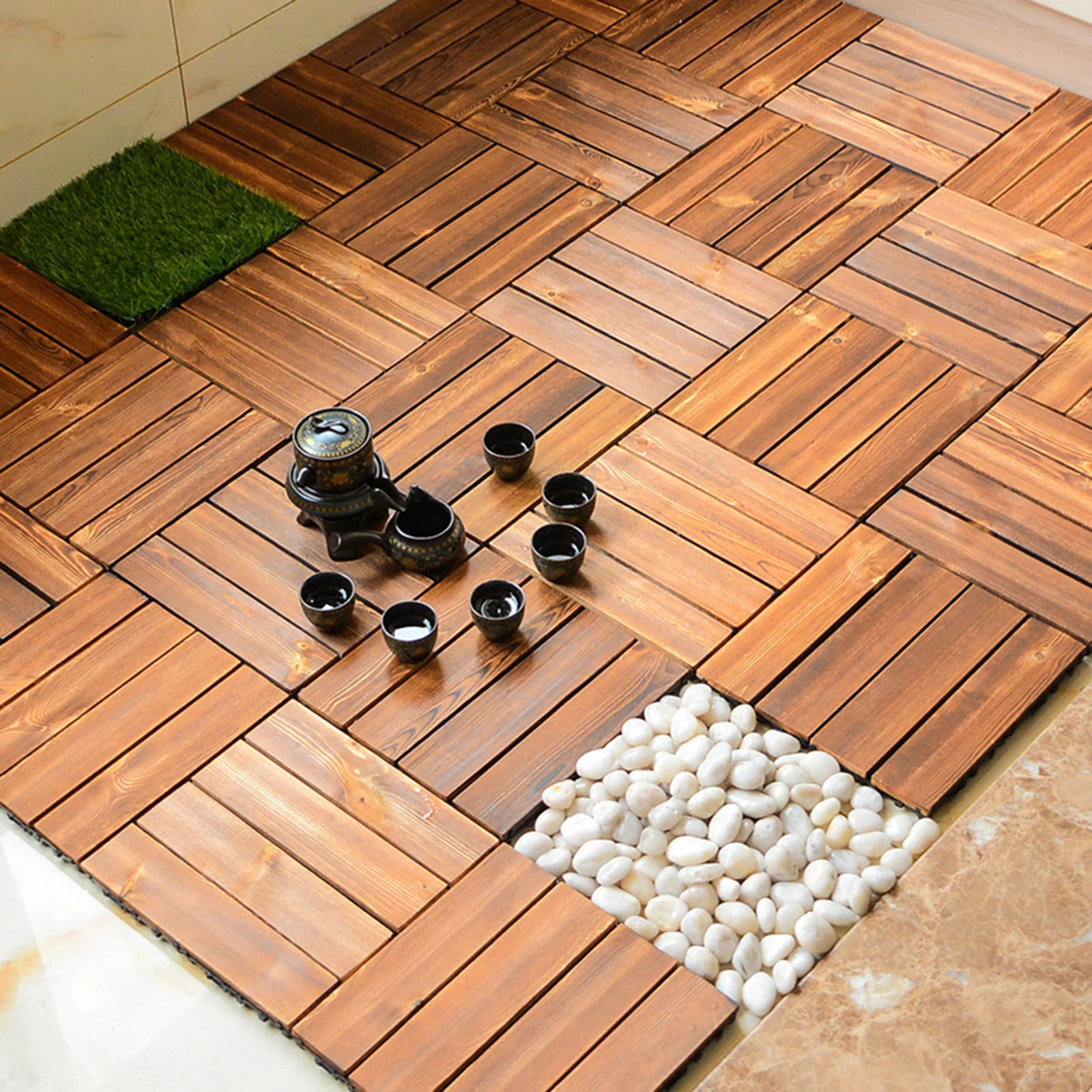 Decking De Madeira Piso Mosaico Carbonizado Madeira Com Suporte ...