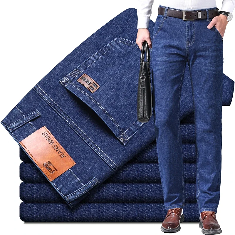 Classic-Blue-Black-Work-Denim-Trousers-Men-s-Business-Jeans-Comfort ...
