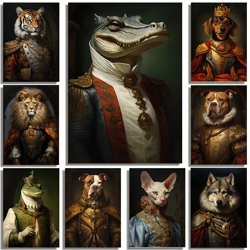 Noble Animal Poster Dog King,Lion,Tiger Knight,cat,crocodile,wolf ...