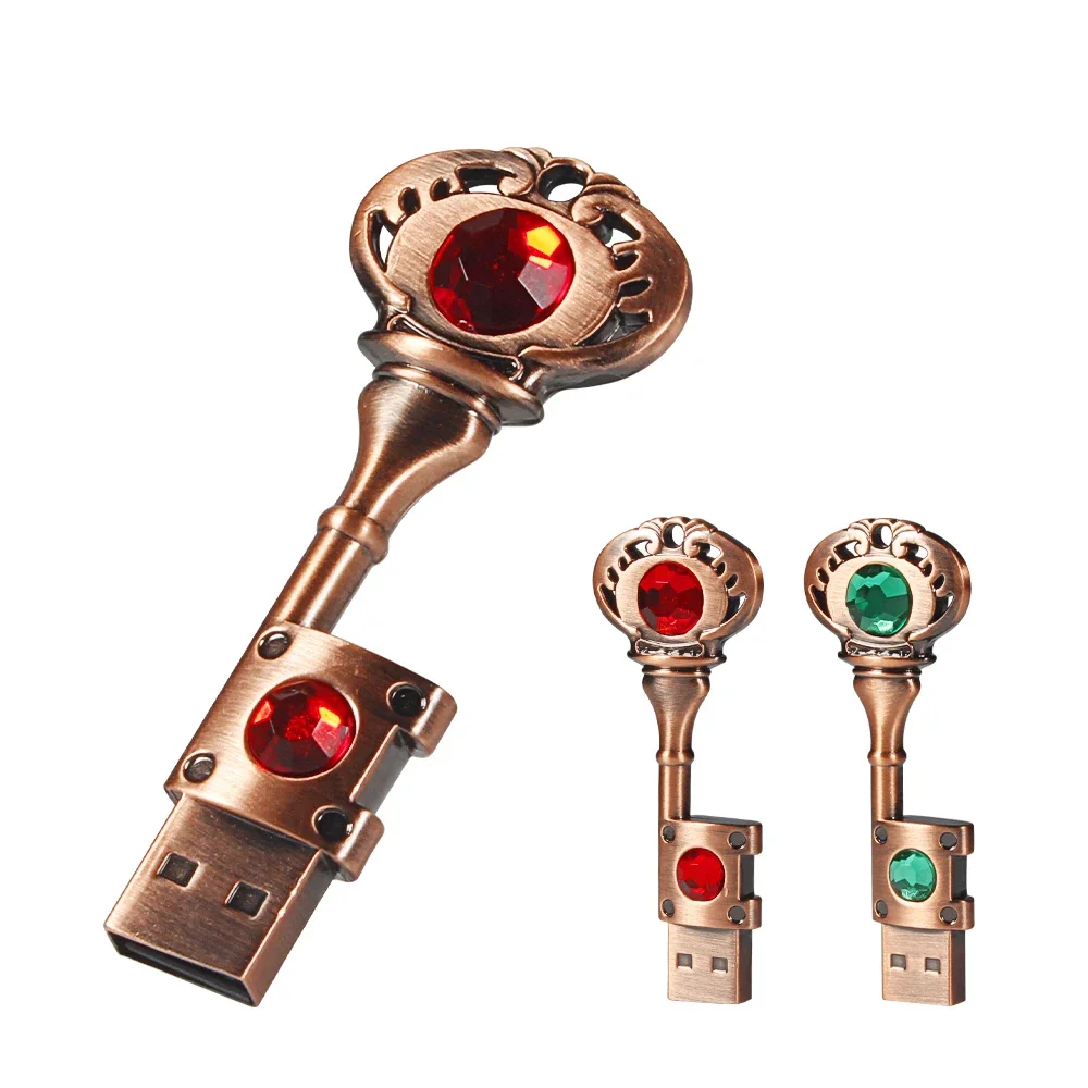 High-speed-Metal-Key-USB-Flash-Drive-64GB-Retro-Copper-Gold-Jade-Pen ...