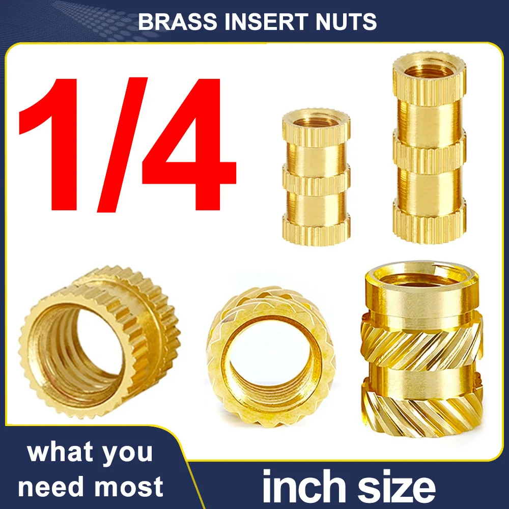 20-30PCS-1-4-Brass-Heat-Threaded-Insert-Nut-Inch-Size-Knurled-Hot-Melt ...