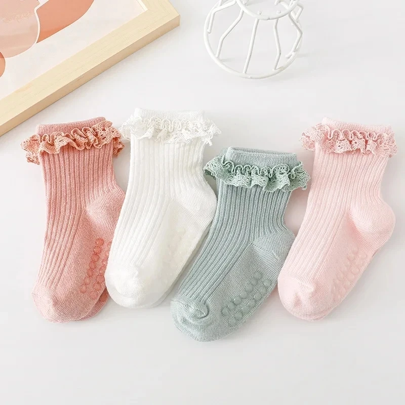 1/3/4/5pairs Cotton Pure Color Toddler Girl Lace Socks Infant Baby ...