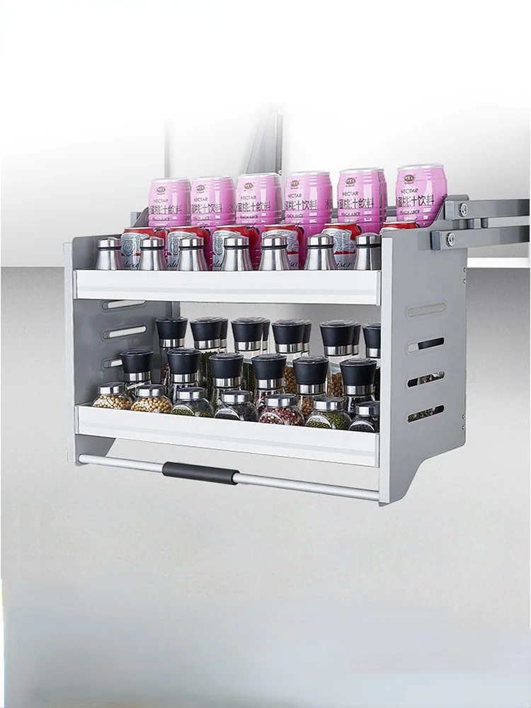 Kitchen-Cabinet-Lift-Basket-Aluminum-Alloy-Flavoring-Basket-Pull-down ...