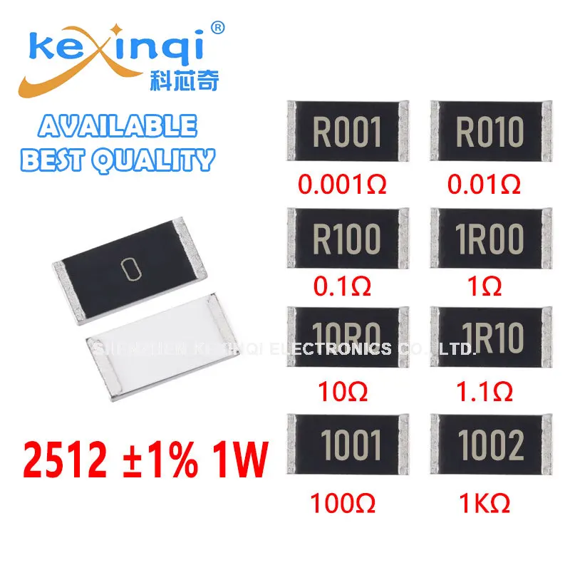 50Pcs-2512-1-1W-SMD-Resistor-R100-10R0-1R00-R005-1000-20R0-0-R500-2R00 ...