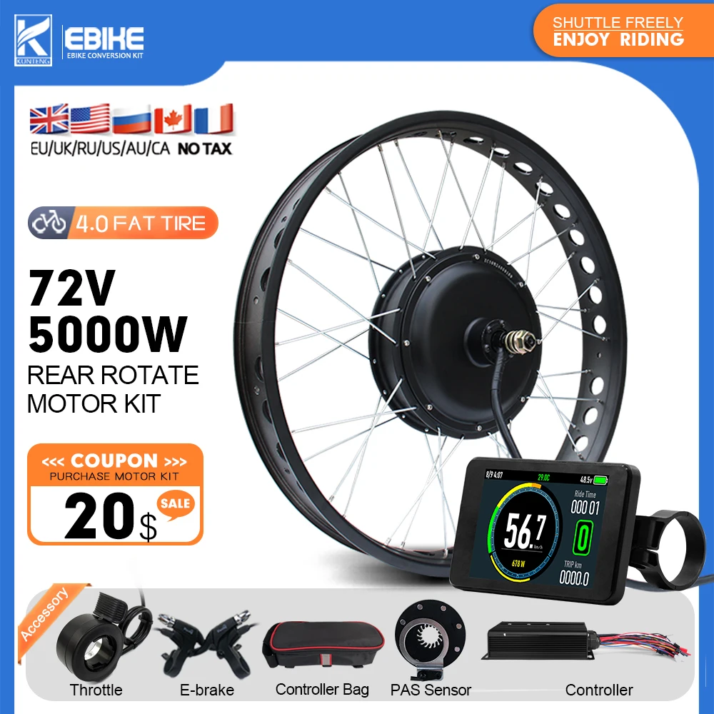 Fat-Tire-72V5000W-Ebike-Conversion-Kit-Rear-Wheel-Hub-Motor-BLDC-Rotate ...