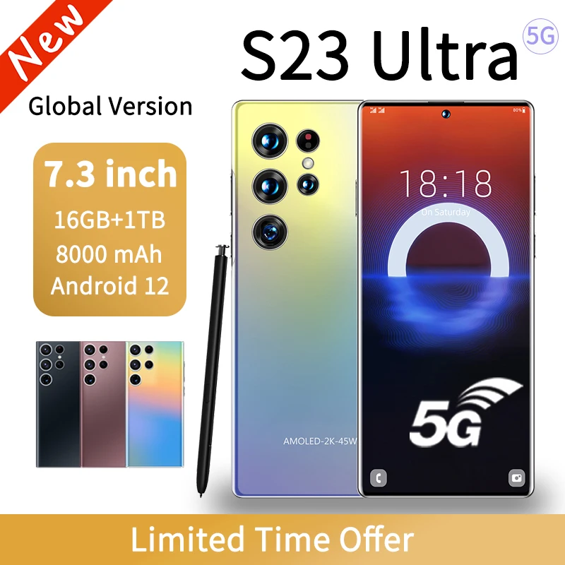 Teléfono Inteligente S23 Ultra versión Global, 16G + 1TB, 8000mAh, 48 + 100MP, 8000mAh, red 4G ...