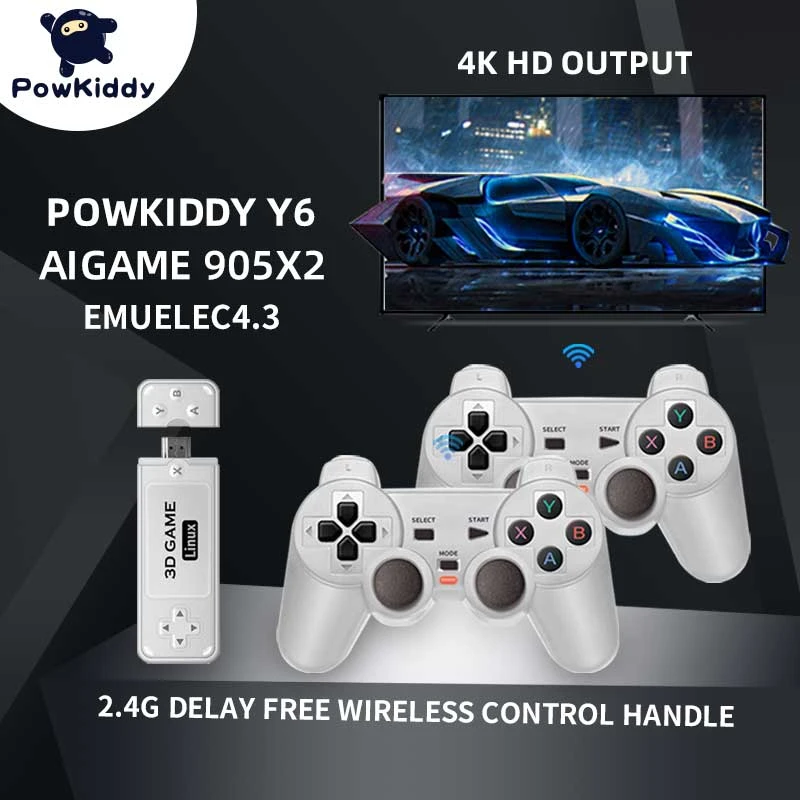 POWKIDDY Y6 Family Video Game Players Portable Retro Handheld 2.4G Wireless Controllers 4K HD TV ...