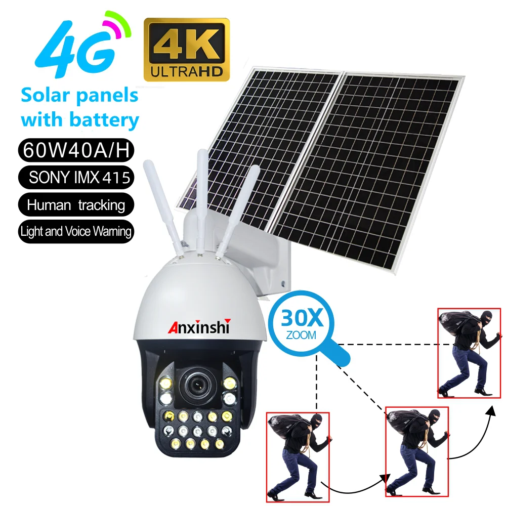 Outdoor 8MP 4G SIM Card IP Camera with Solar Panel 60W Battery 40AH ...