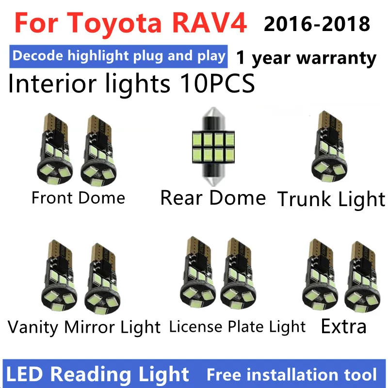 10Pcs-For-Toyota-RAV4-2016-2017-2018-LED-Interior-Light-Bulb-Kit-Canbus ...