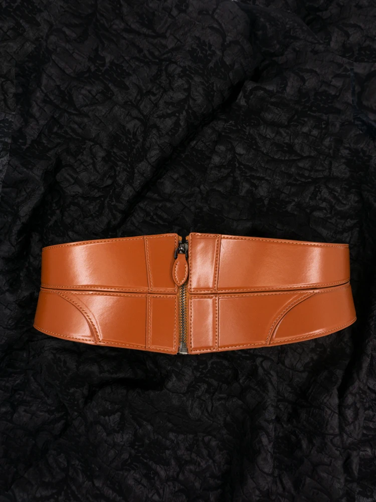 Rococo style waist shaping zipper waist seal cowhide women's retro ...
