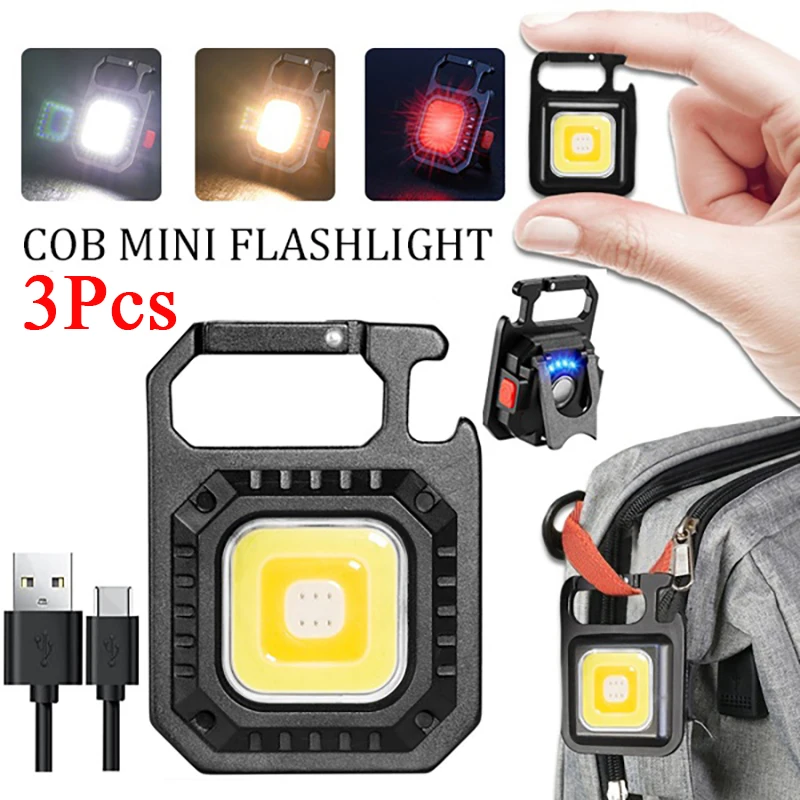 Mini linterna COB recargable, luz de llavero, linterna portátil ...