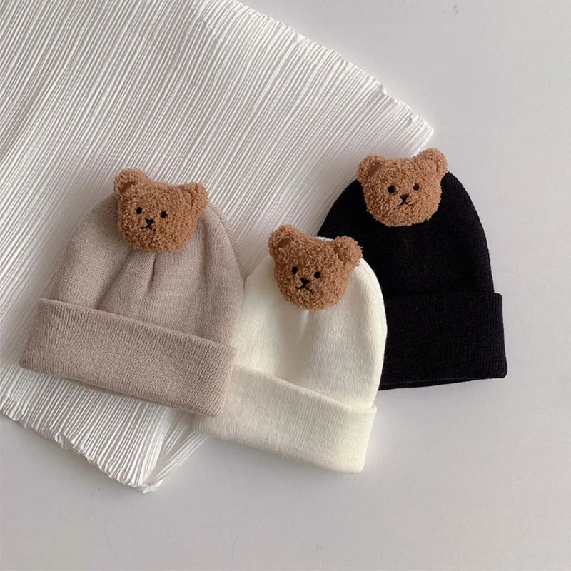 Korean Cartoon Bear Baby Hat Soft Cute Solid Color Newborn Beanie Cap ...