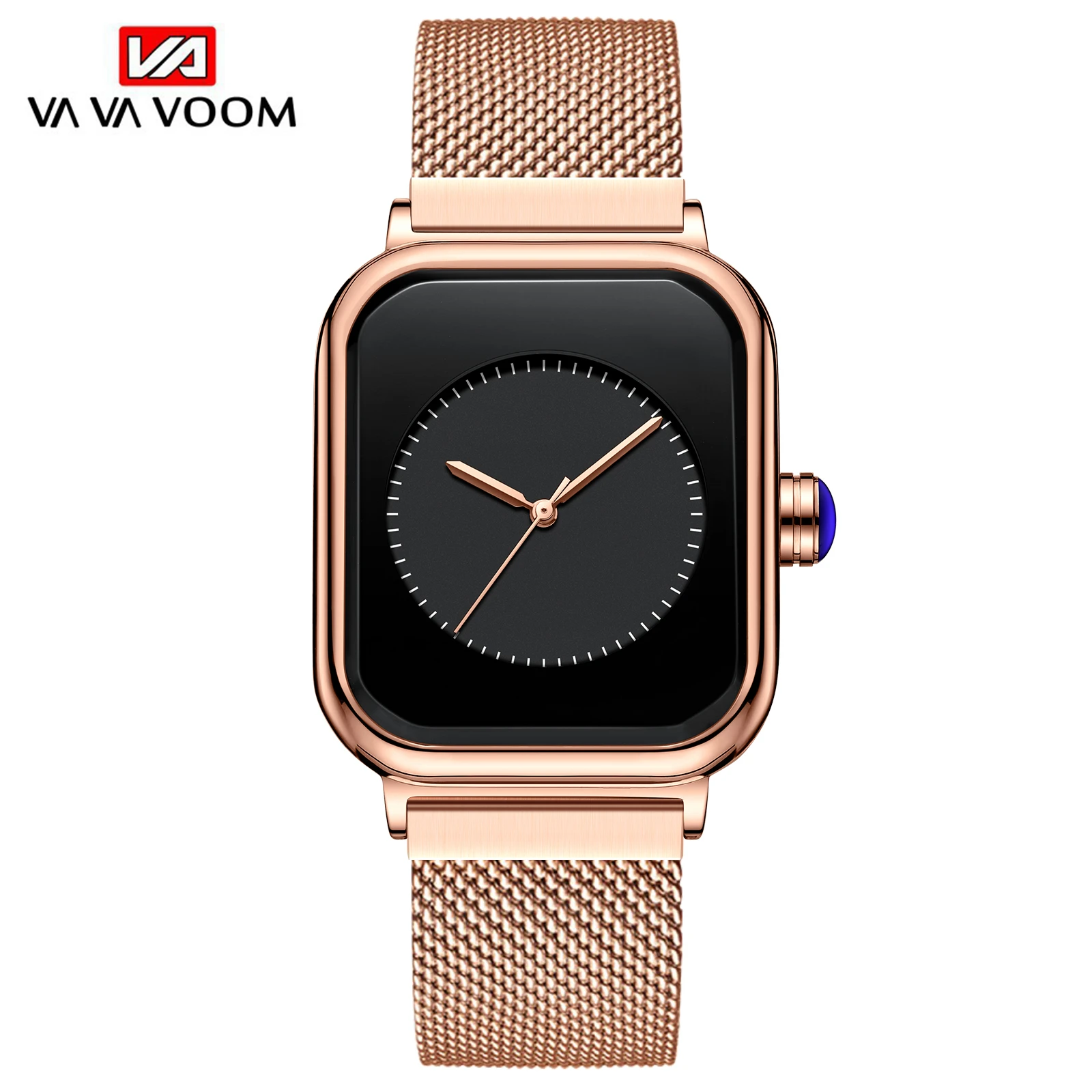 VA VA VOOM Brand Women Square Watch Magnet Stainless Steel Mesh With ...