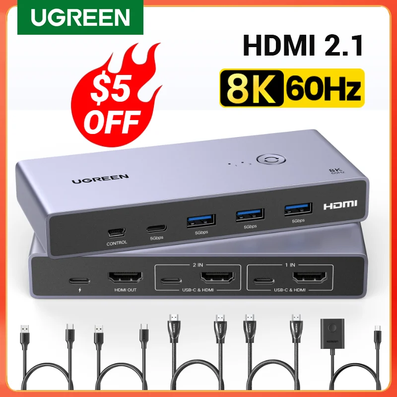 UGREEN-HDMI-KVM-Switch-USB-C-2-PCs-8K-60Hz-USB-3-0-Compartilhamento-1 ...