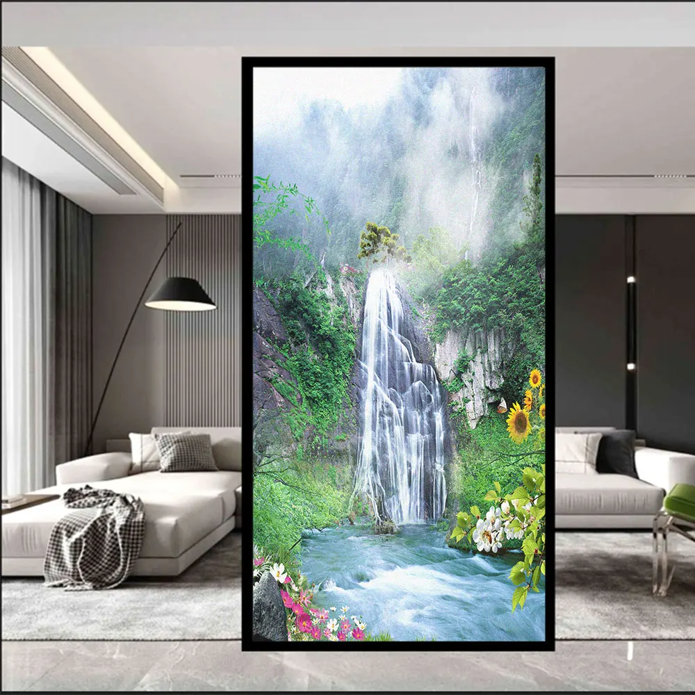 Alpine-Waterfall-Pattern-Non-Adhesive-Static-Cling-Glass-Film-Art ...