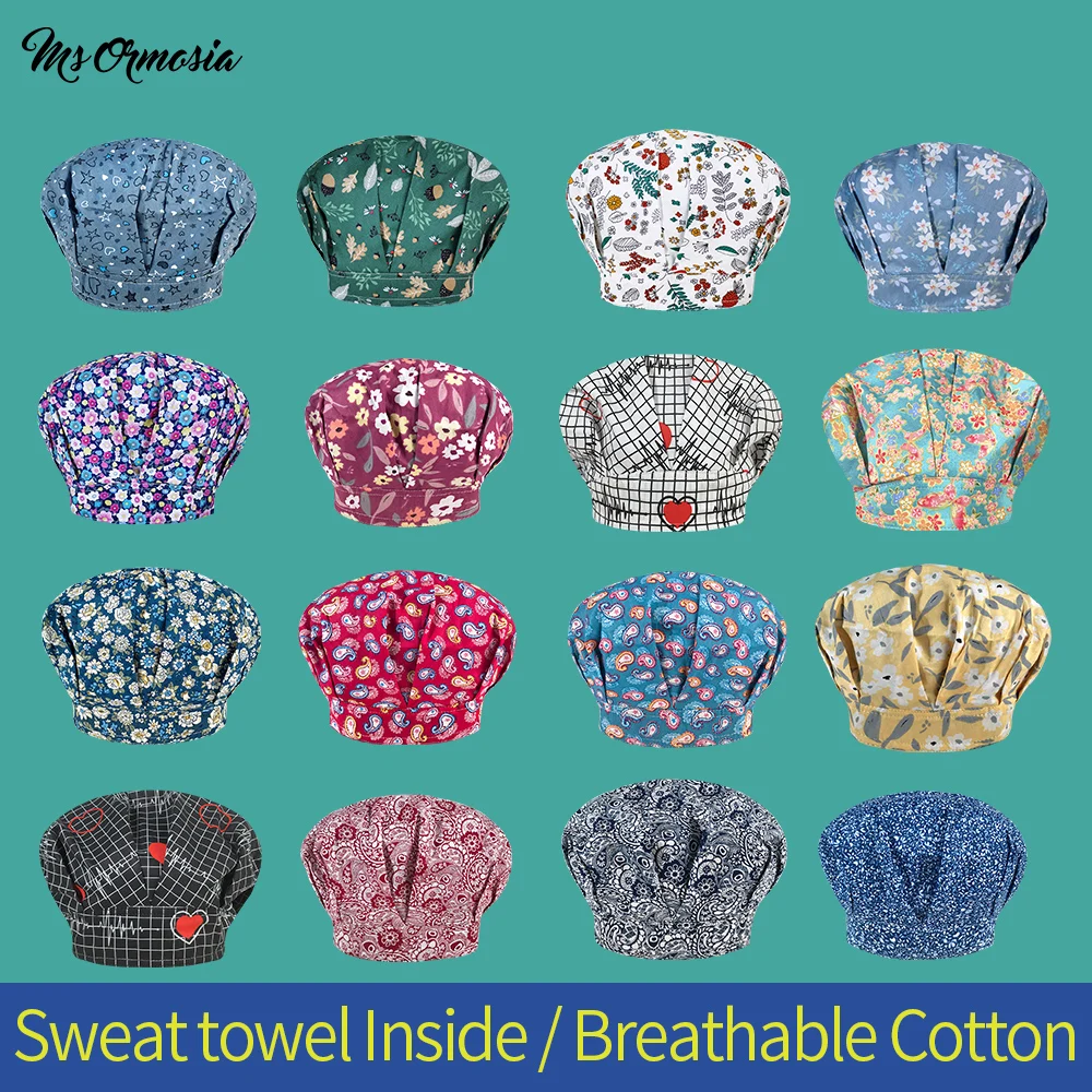 Breathable cotton Multicolor Floral printing working caps laboratory ...