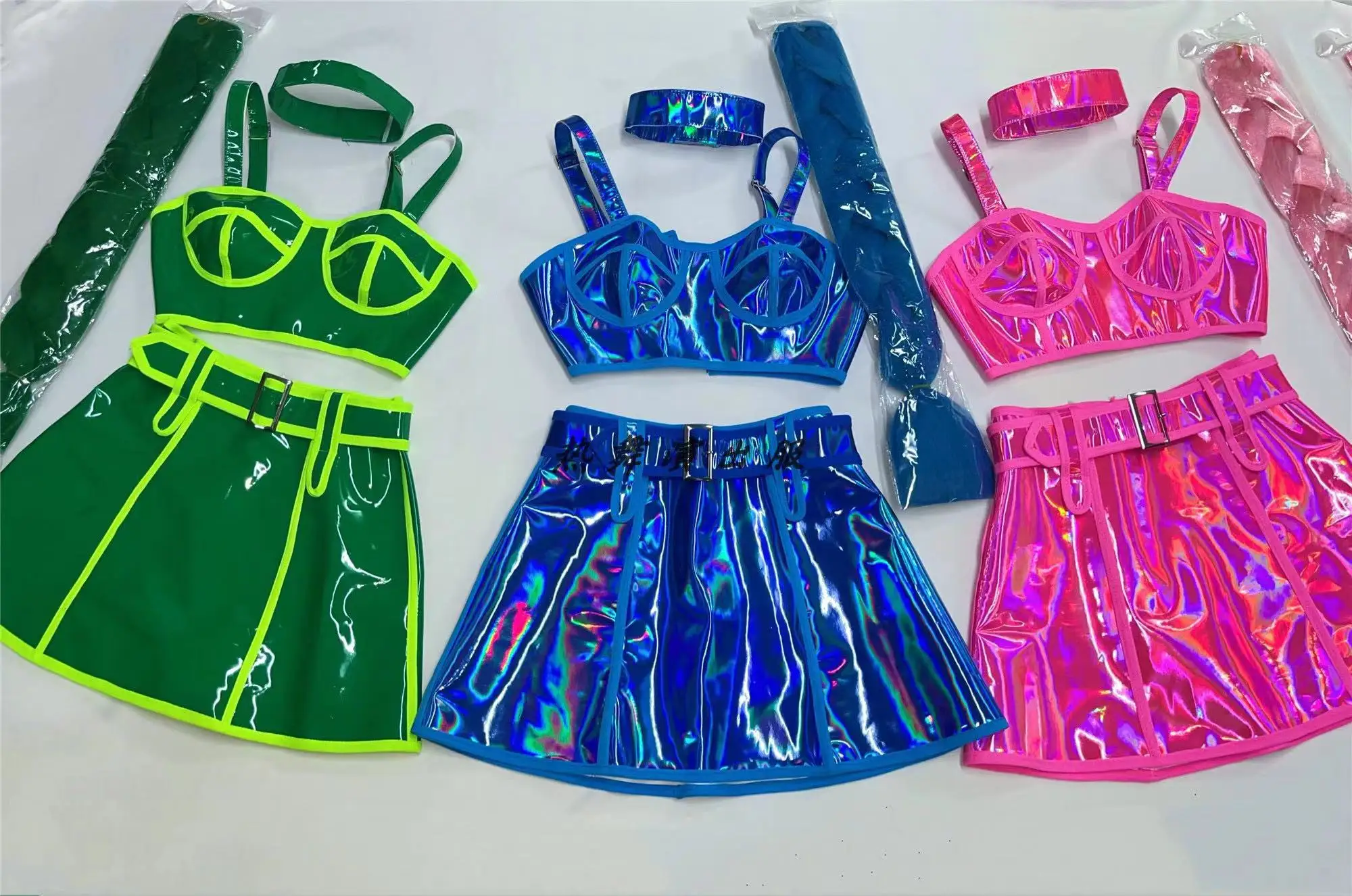 Fluorescent-Laser-Tops-Skirt-Braid-Wig-Performance-Clothes-Sexy-Bar ...