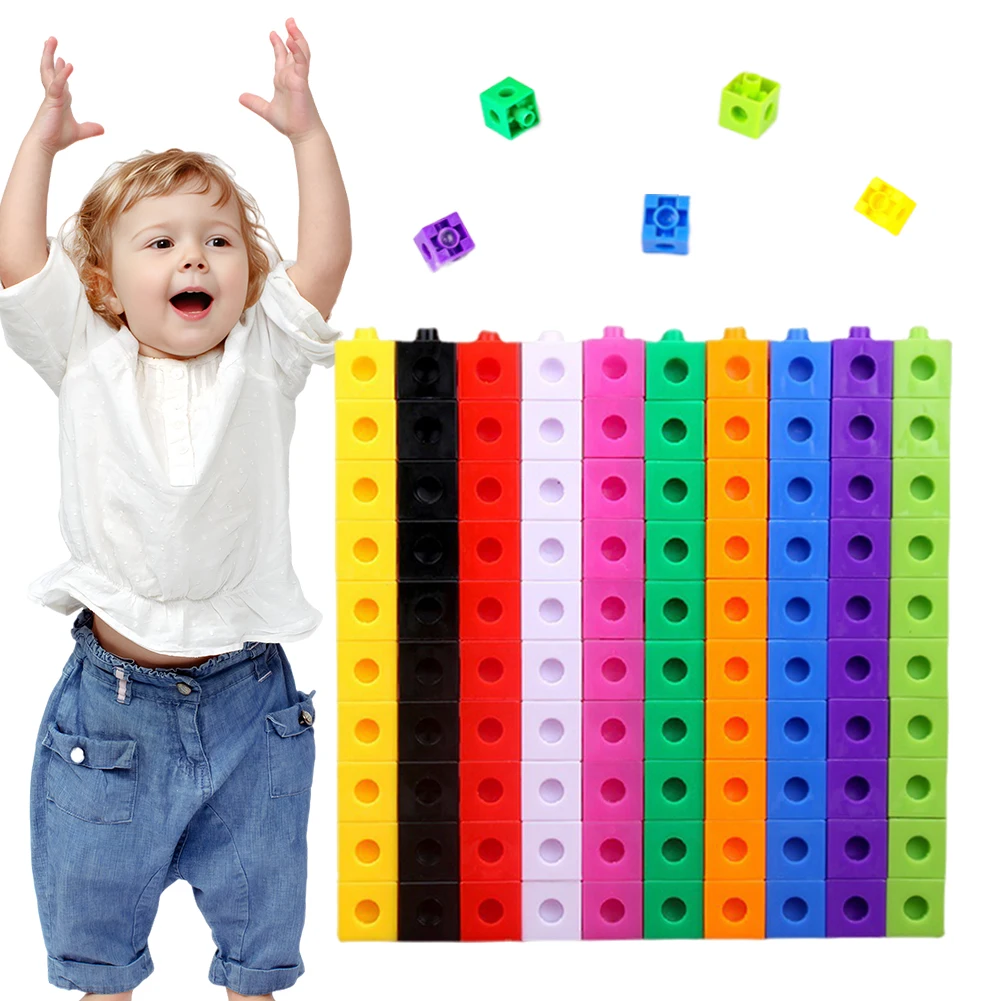 100-Piece-Linking-Cubes-Set-Early-Educational-Toy-Counting-Blocks ...
