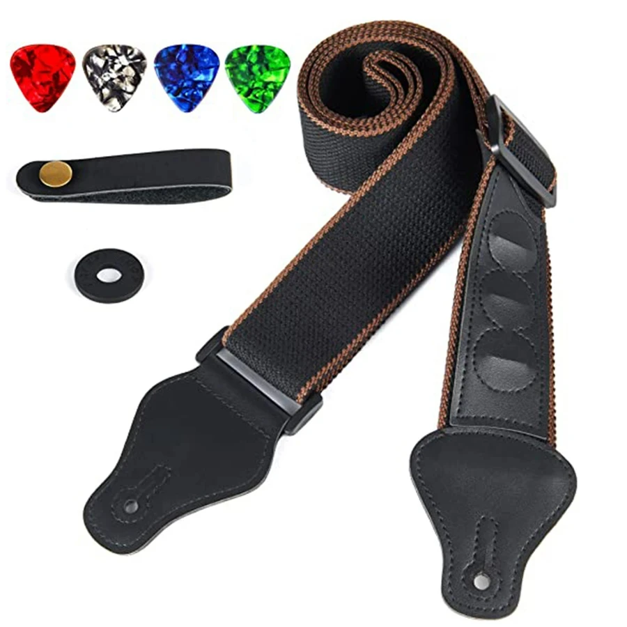7Pcs-Set-Guitar-Strap-Black-PU-Leather-Cotton-for-Ukulele-Bass-Musical ...