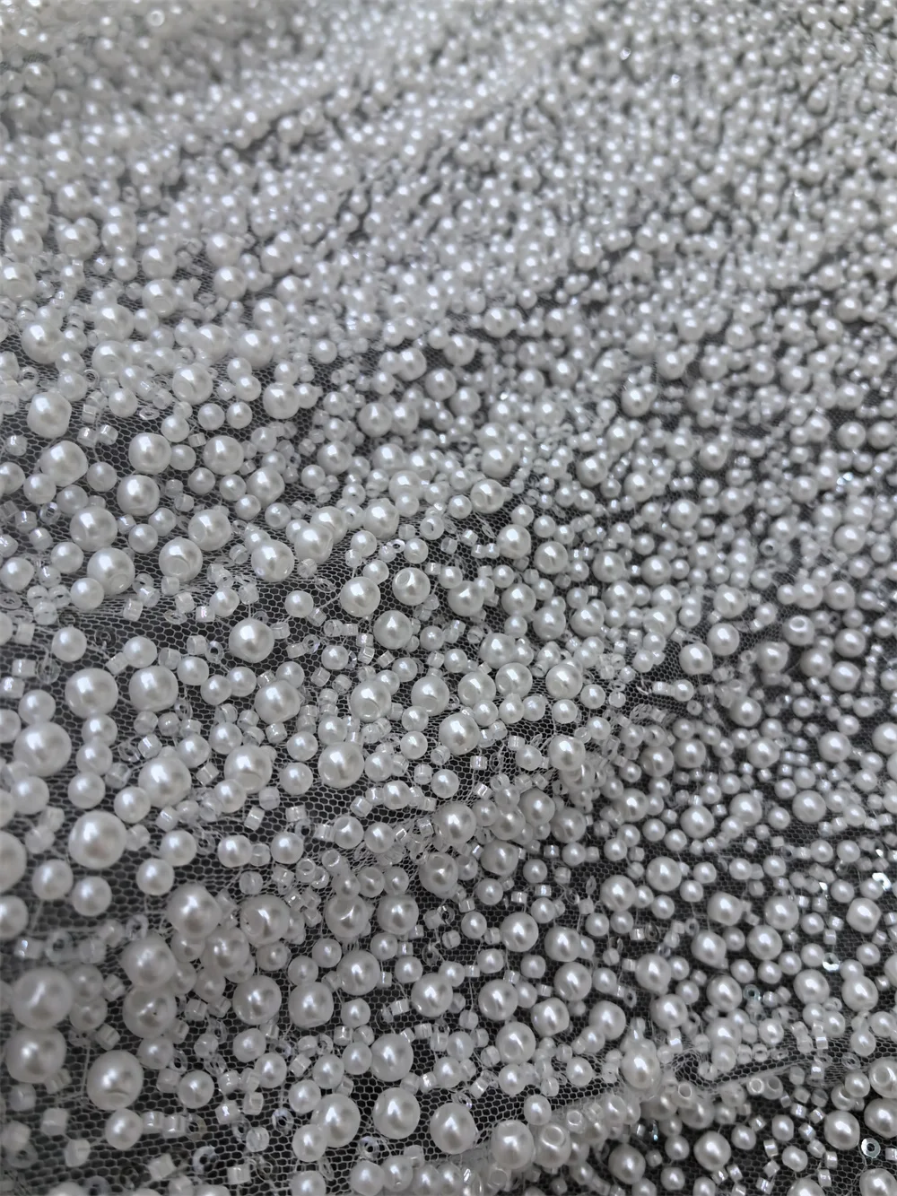 White-Full-Pearl-Net-Lace-Fabric-5-Yards-Top-Wedding-Party-Dress ...