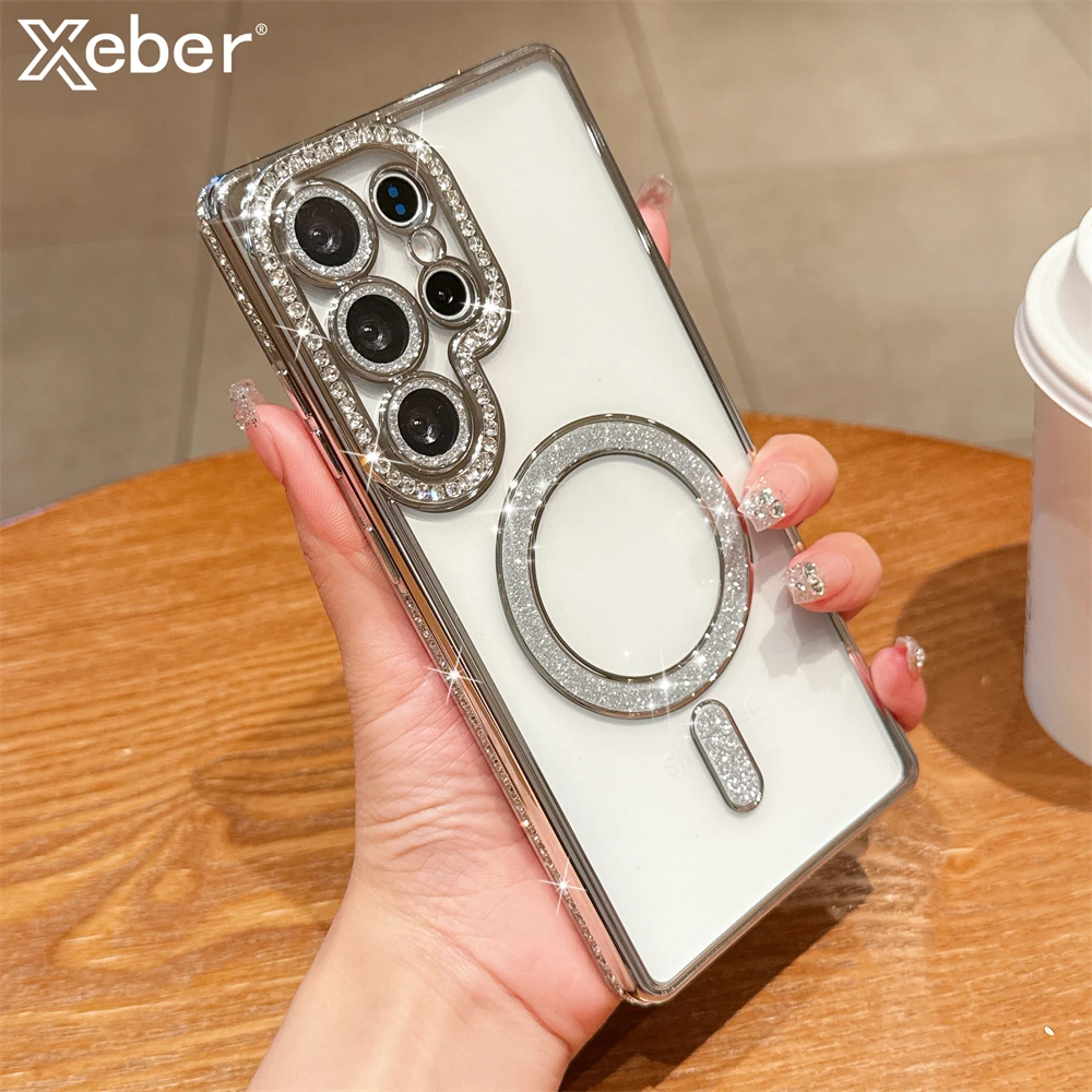 Bling Glitter Magnetic Charge Case with Plating Cover for S24 (Dark Purple)