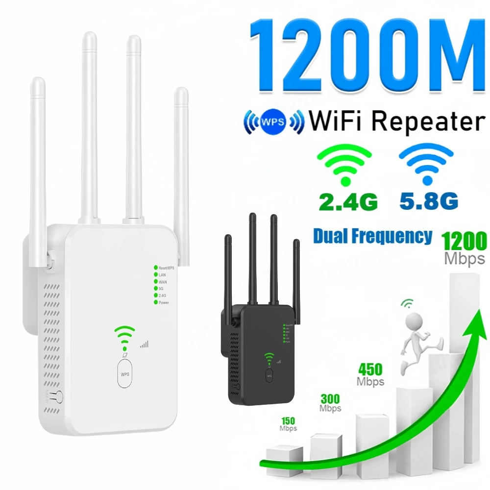 5Ghz-AC1200-WiFi-Repeater-1200Mbps-Router-Black-WiFi-Extender-Amplifier ...