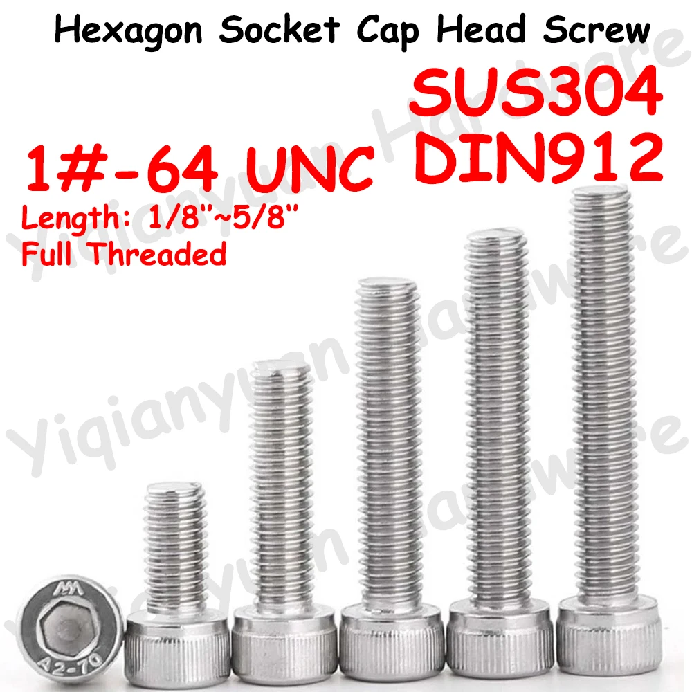 Yiqianyuan-1-64-UNC-Thread-DIN912-SUS304-Stainless-Steel-Hexagon-Socket ...