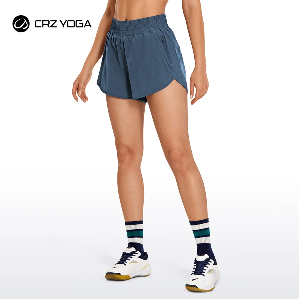 CRZ YOGA Women's High Waisted Running Shorts Mesh Liner - 3'' Dolphin ...