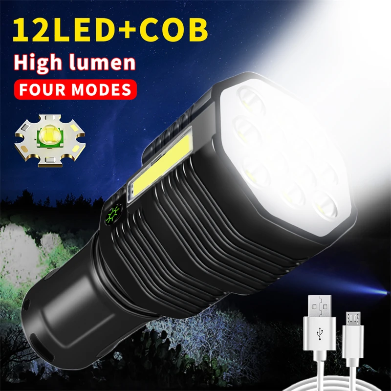 Bright-12-LED-Flashlight-with-COB-Side-Light-USB-Charging-Emergency ...