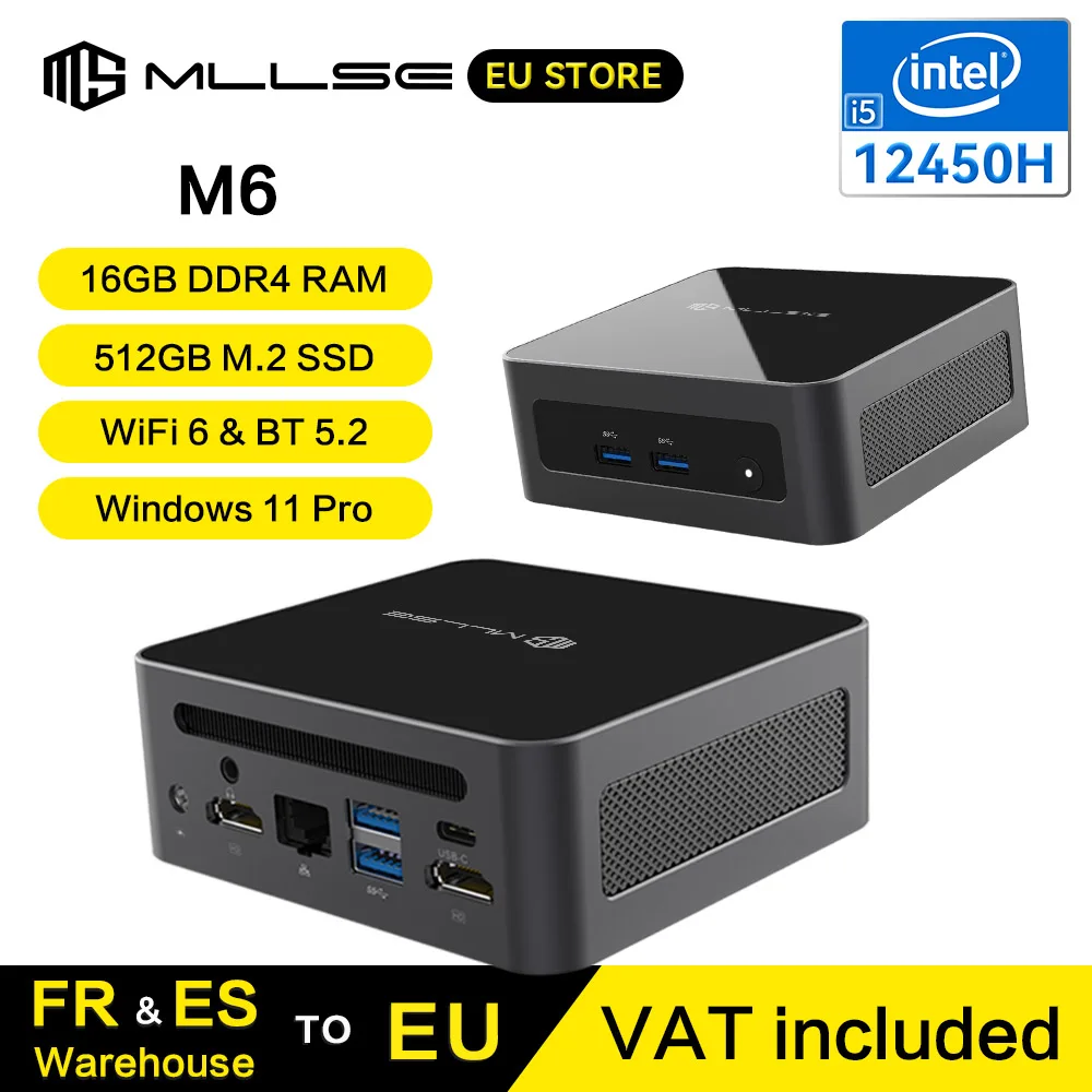 MLLSE M6 Mini PC Intel Core i5-12450H CPU 16GB RAM 512GB SSD WiFi6 BT5 ...