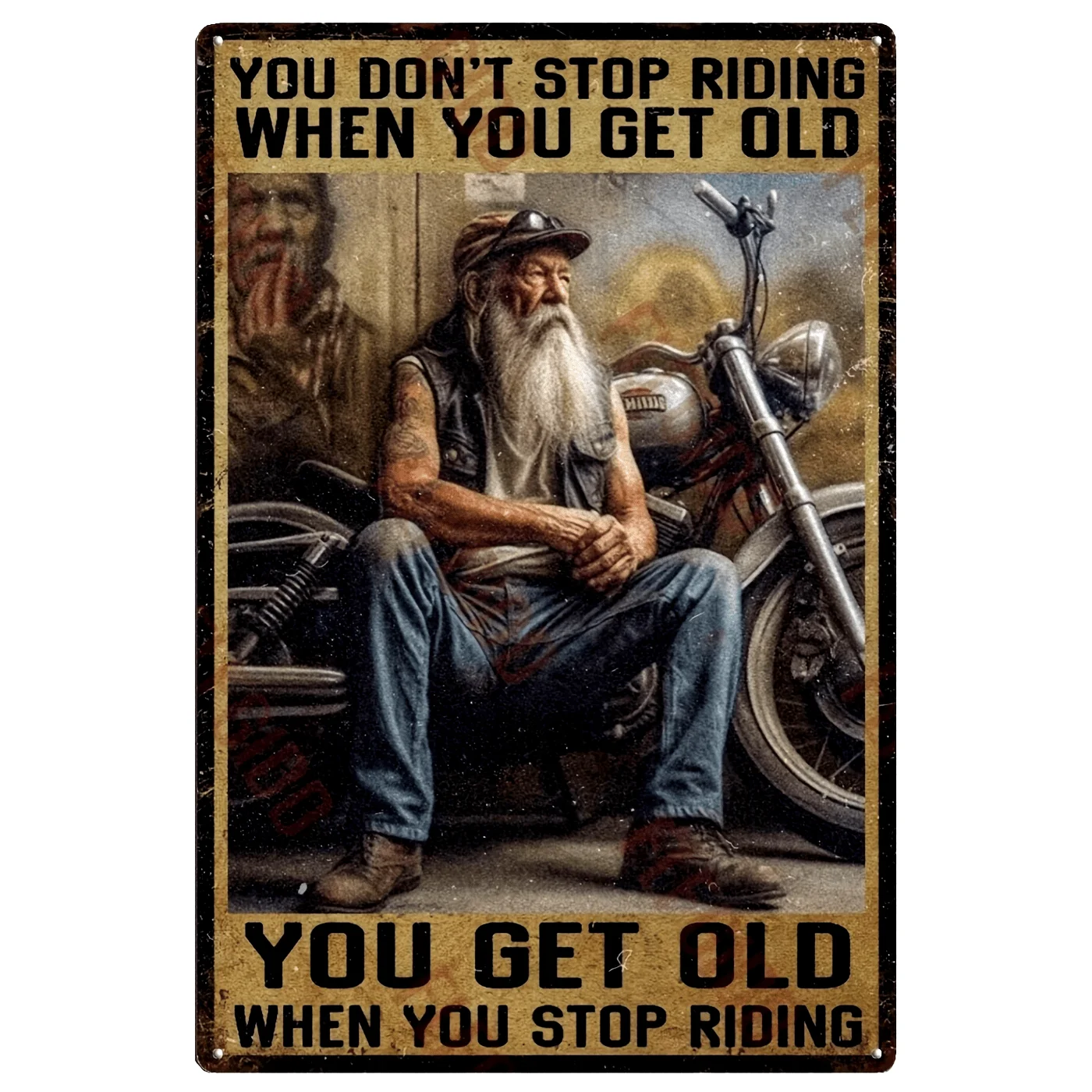 Vintage Motorcycle Metal Wall Art Sign with"You Don't Stop Riding When ...