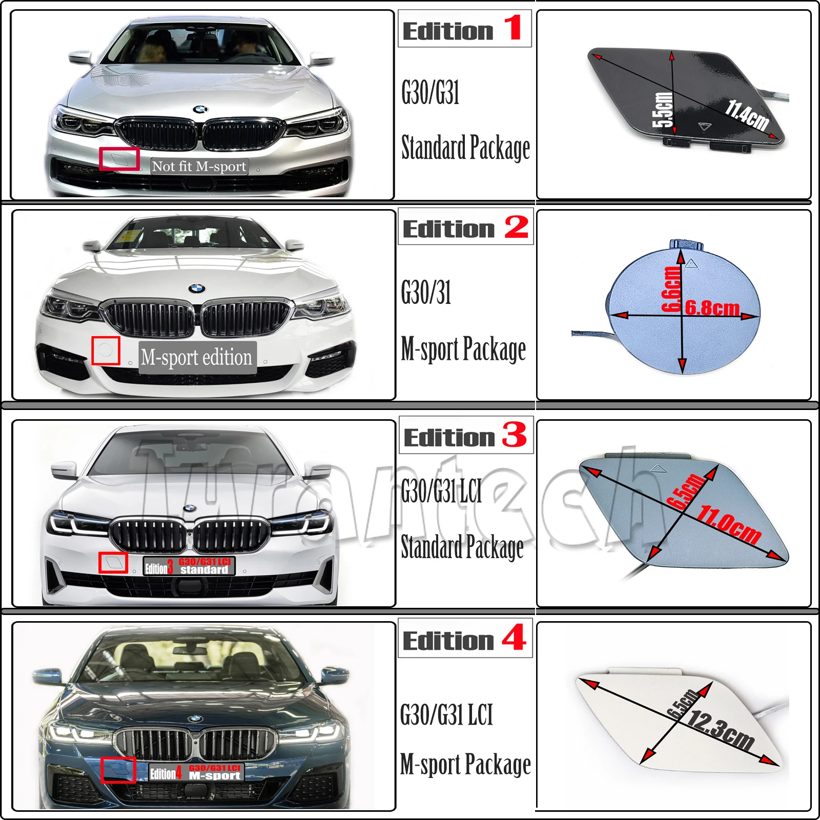 Front Tow Cover for 17-23 BMW 5 G30 Sedan G31 Touring 520i 528i 535i ...